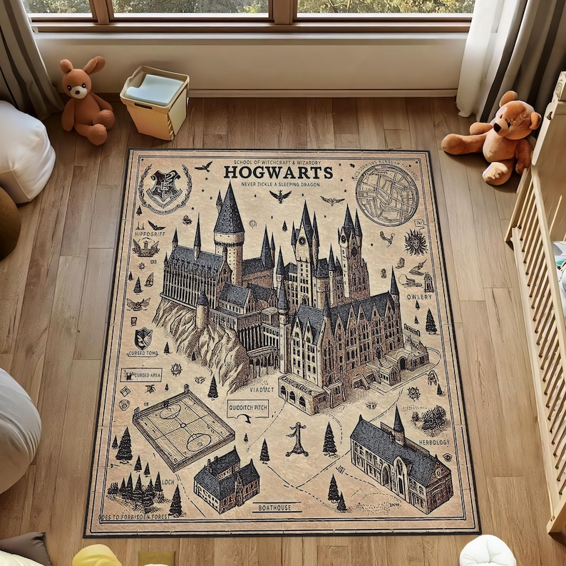 Wizarding School Map Rug, Potter Fans Kids Room Decor - Etsy