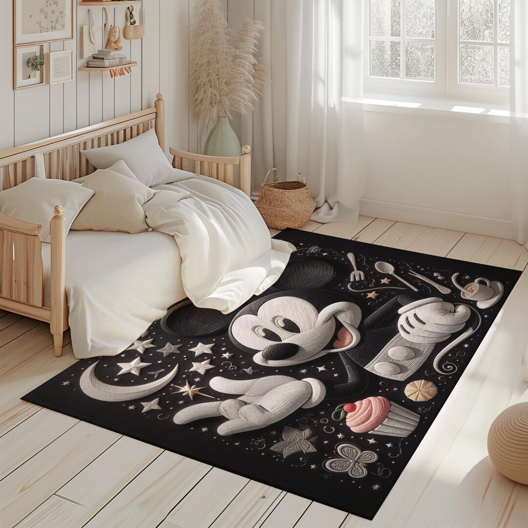 Disney Mickey Mouse Nursery Rug, Black and White Mickey Rug, Mickey ...