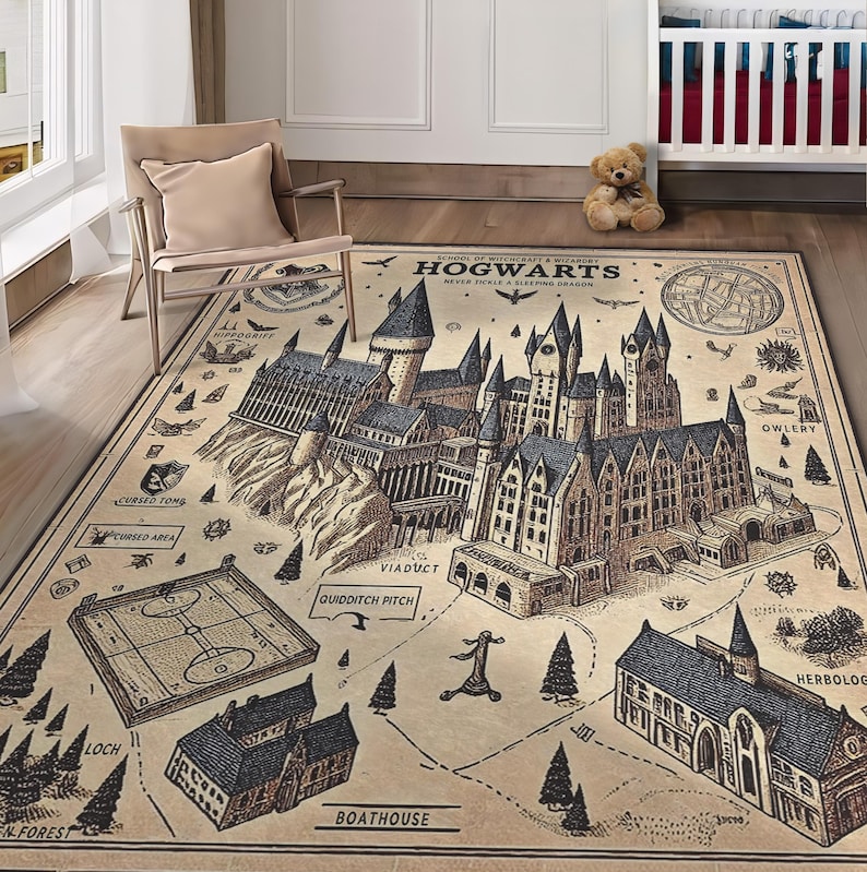 Wizarding School Map Rug, Potter Fans Kids Room Decor - Etsy