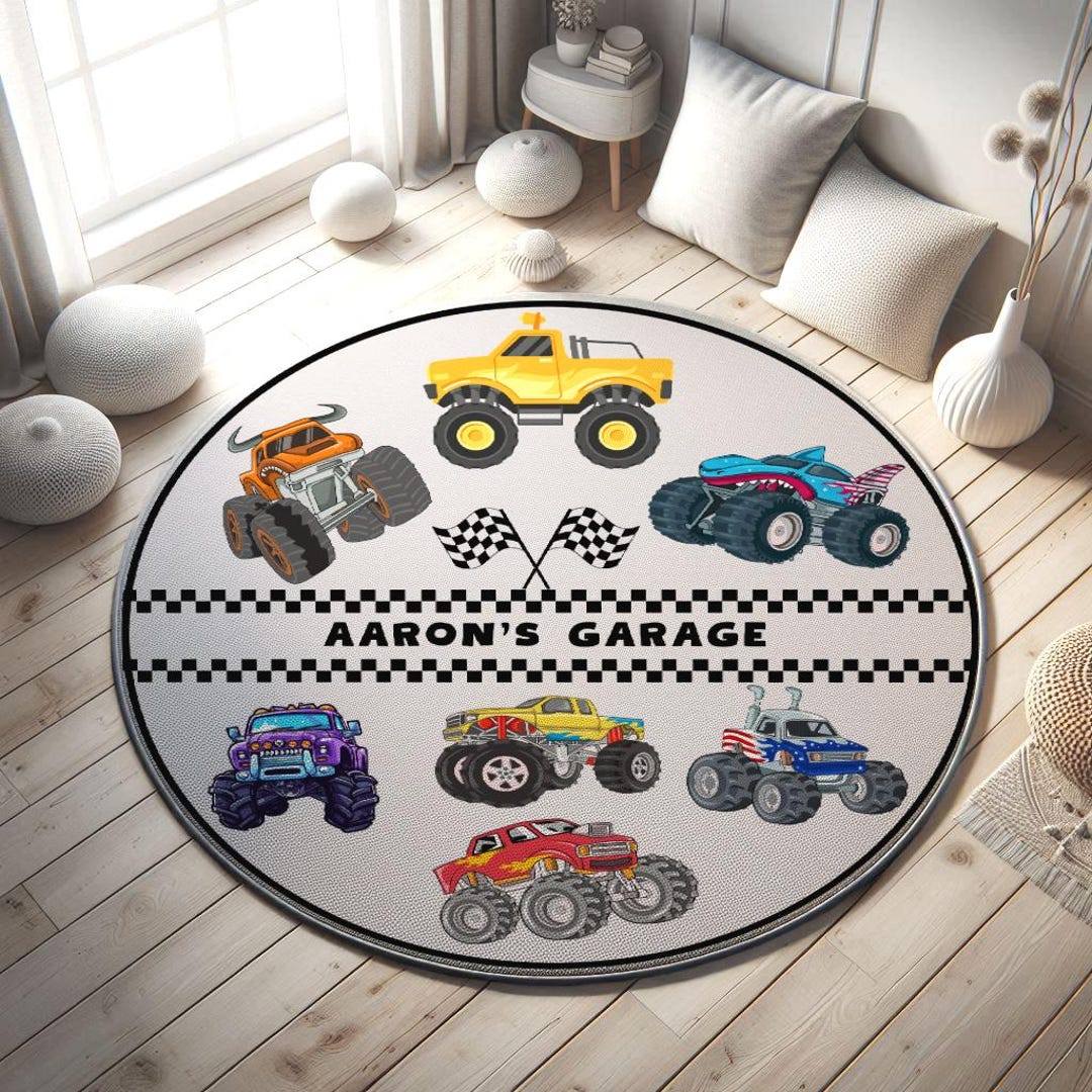 Custom Monster Truck Kids Room Rug, Truck Kids Area Rug, Boys Room Rug ...