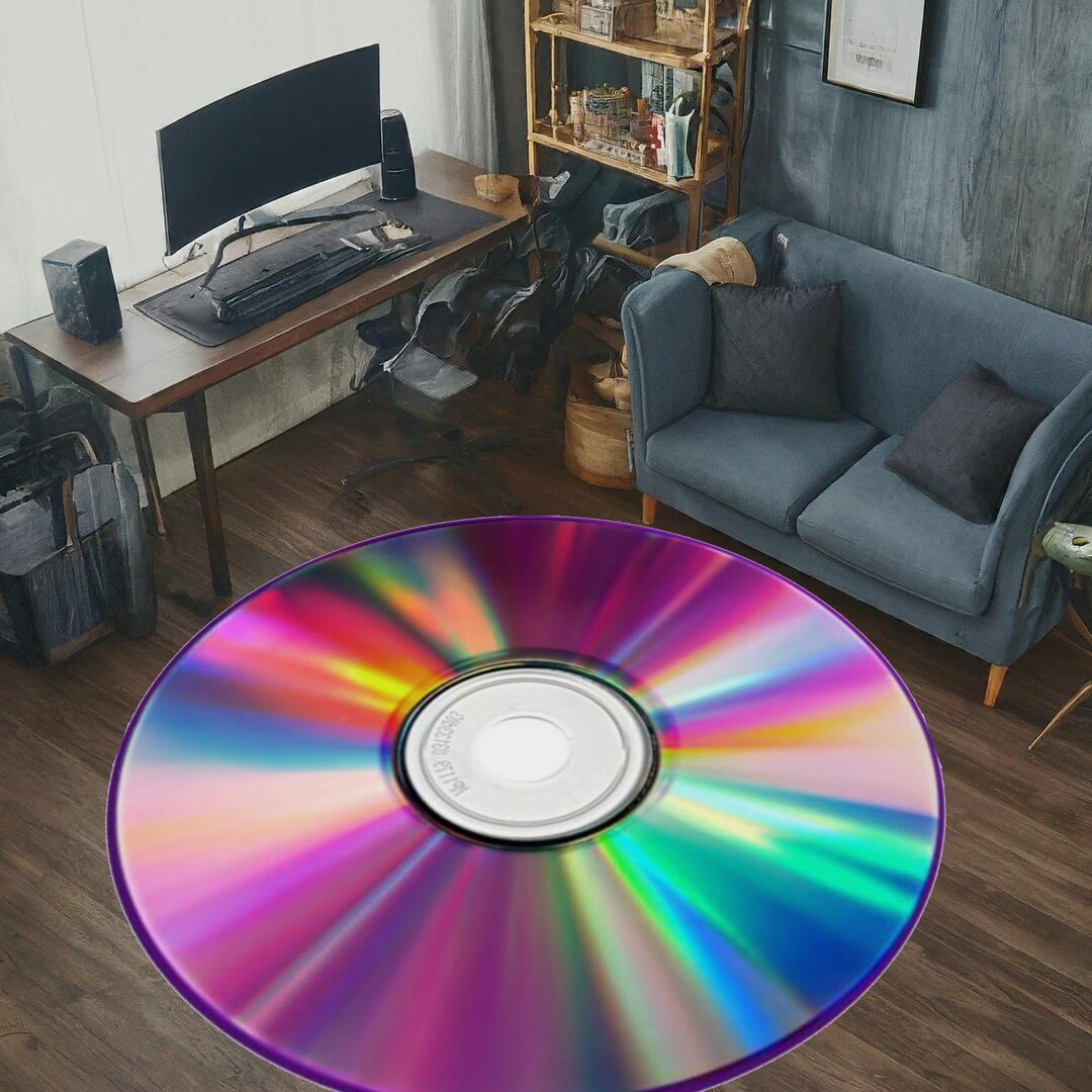 Retro CD Optical Disc Round Rug, Gamer Room Decor, Vintage Music Rug ...