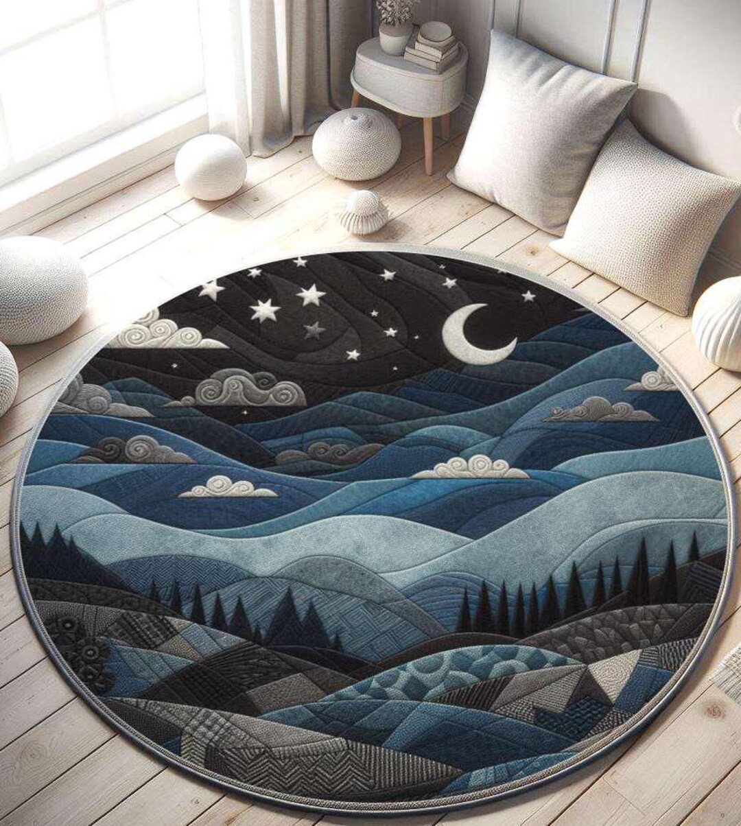Gothic Woodland Rug, Night Sky Rug, Landscape Rug, Black Rug With ...