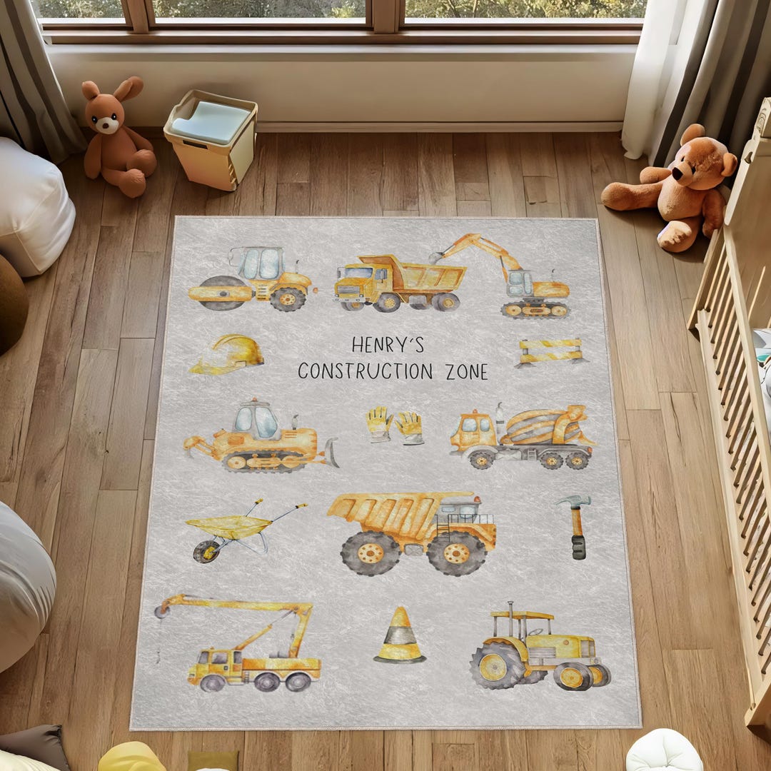 Personalized Construction Truck Rug, Kids Construction Rug, Custom ...