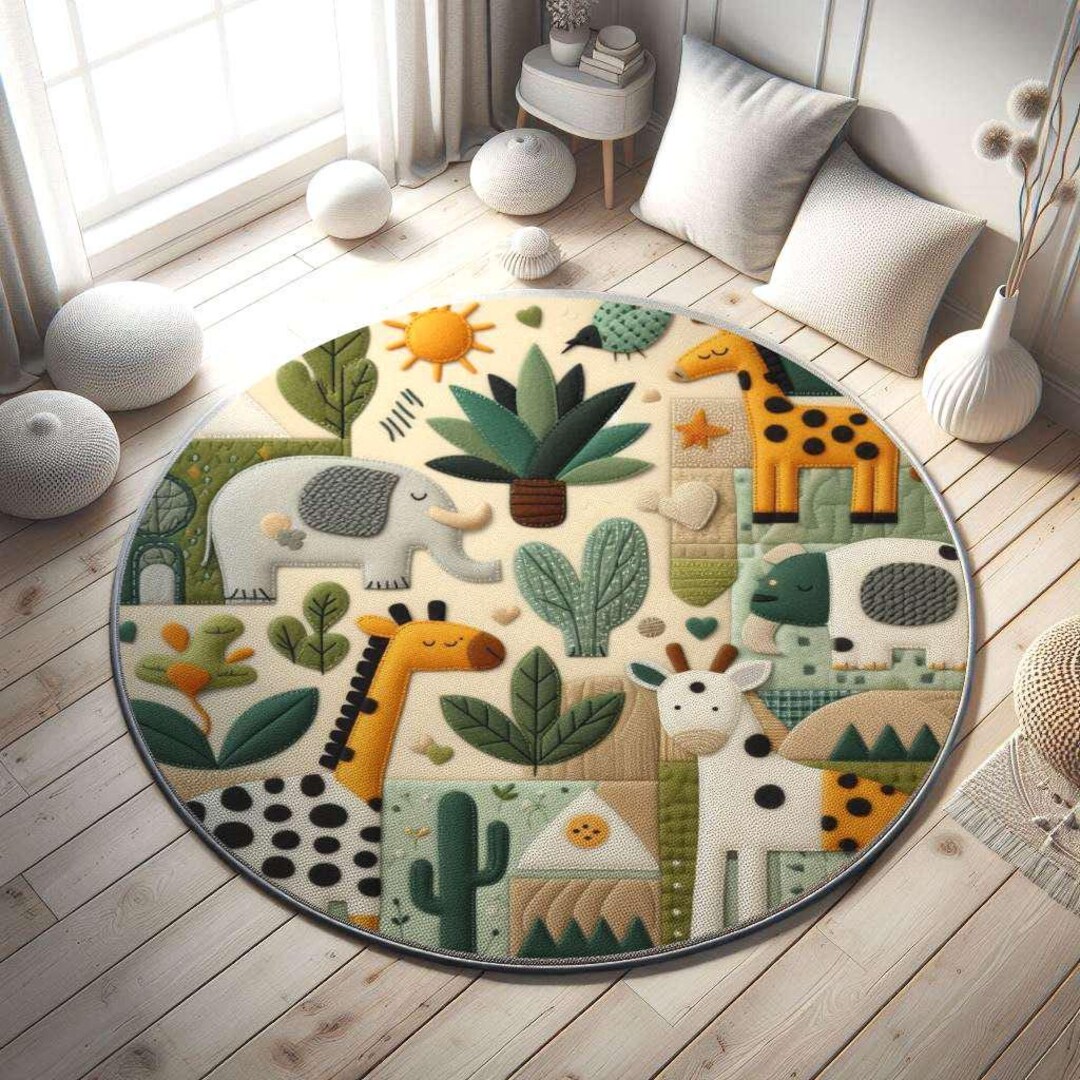 Safari Nursery Rug, Safari Animals Rug, Soft Play Mat, Baby Room Decor ...