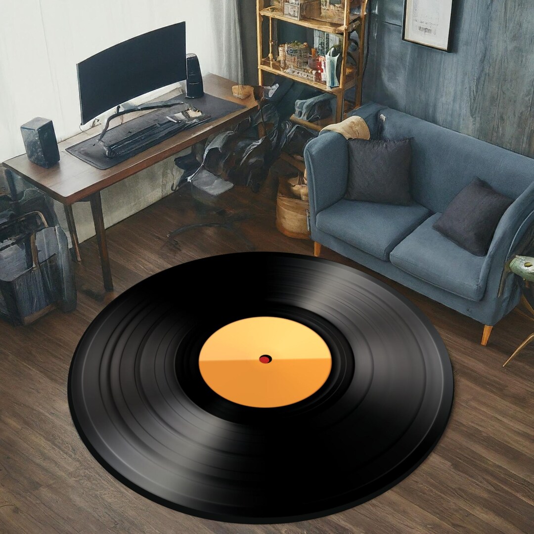 Retro Vinyl Disc Gramophone Music Rug, Vintage Vinyl Plate Round Rug ...