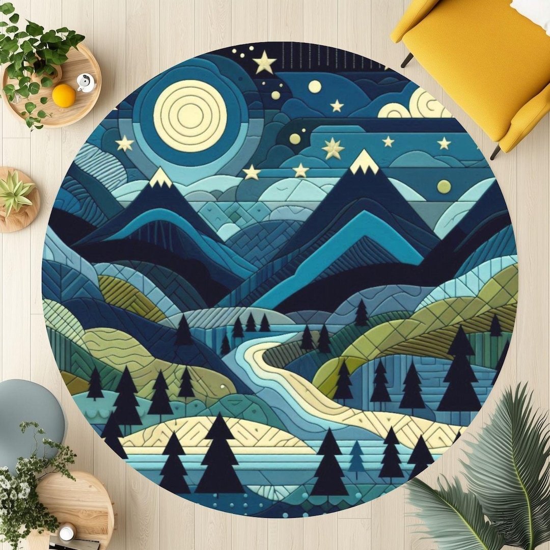 Mountain Landscape Rug, Night Sky Rug, Nursery Rug, Kids Room Decor ...