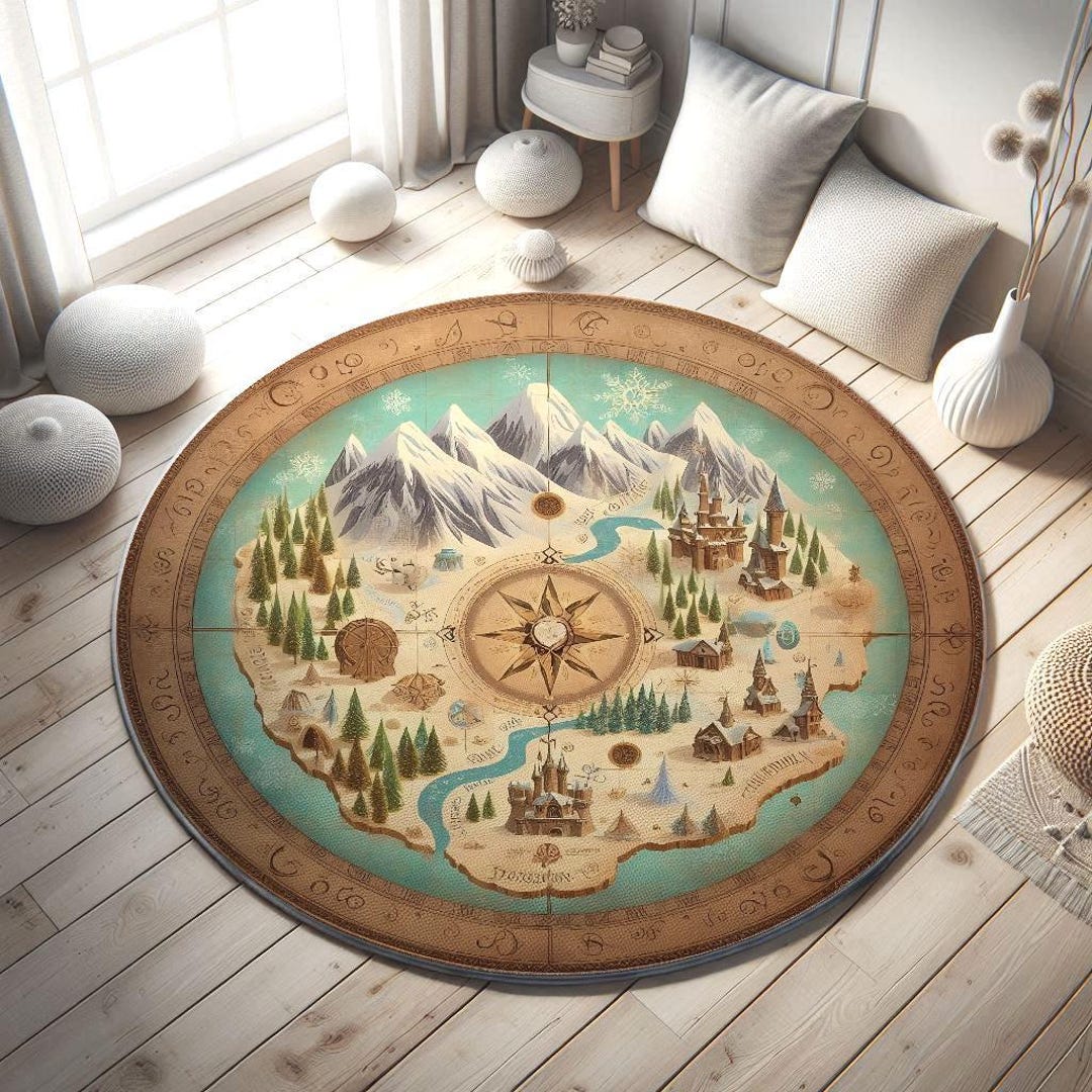 Winter Snow Princess Kids Room Rug, Arandelle Map Rug, Fairytale Rug ...