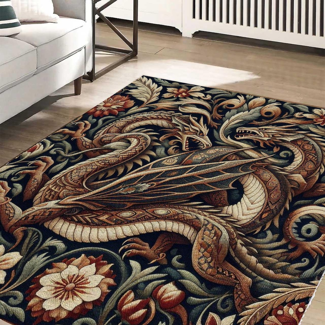 Dragon Rug, Medieval Rug, Fantasy Rug, Floral Rug, Area Rug, Decorative ...