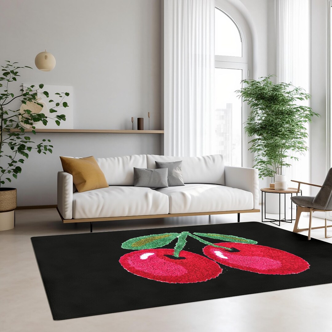 Cherry Area Rug, Red and Black, Non-slip Kitchen Rug - Etsy