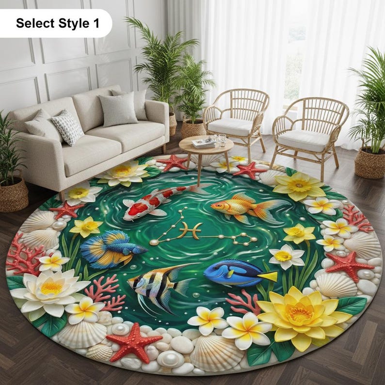 Pisces Zodiac Rug, Nature Pond Mat, Koi Fish Carpet - Etsy
