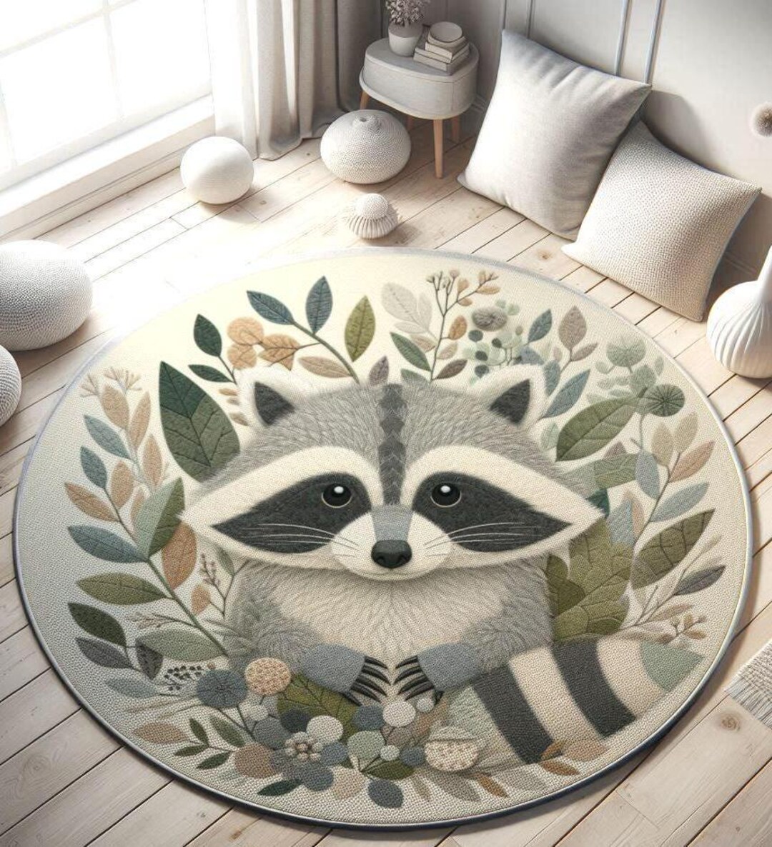 Raccoon Area Rug, Nursery Rug With Raccoon Design, Whimsical Raccoon ...