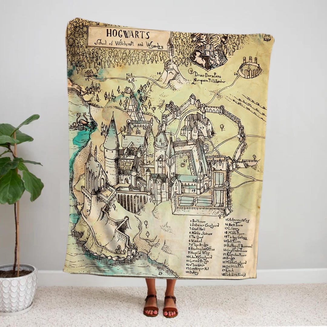 Wizarding School Map Plush Blanket: Magical Castle Design - Etsy
