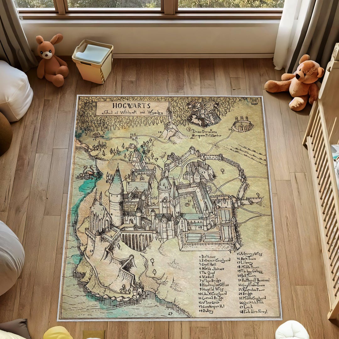 Wizarding School Map Rug: Magical Castle Carpet, Teen Room Decor - Etsy