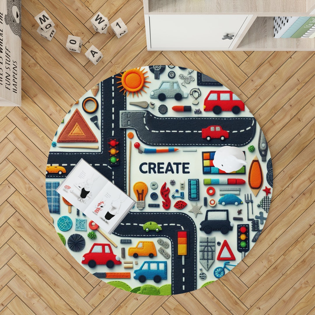 Traffic Jam Fun Play Rug With Cars, Trucks, and Crosswalks, Playful ...