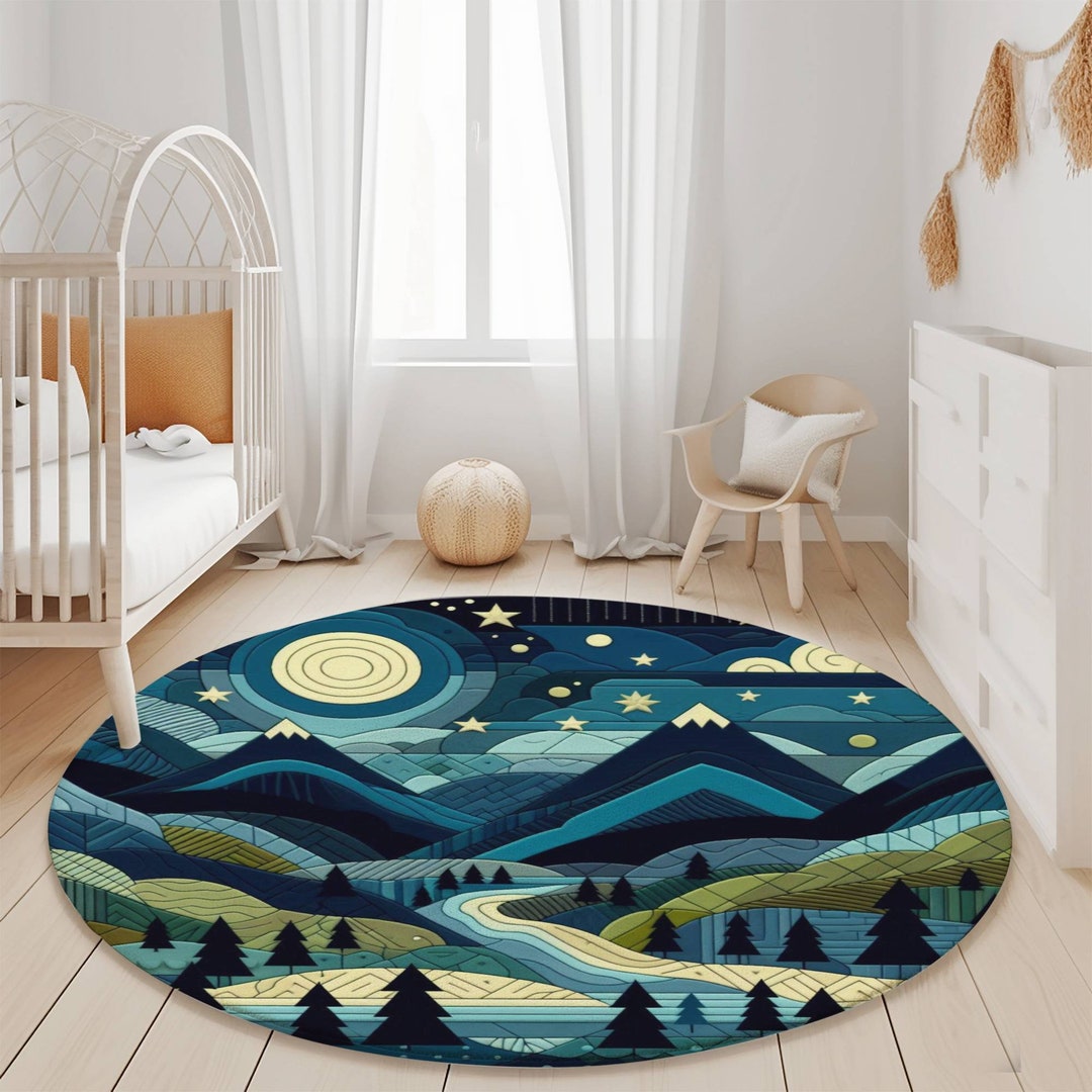 Mountain Landscape Rug, Night Sky Rug, Nursery Rug, Kids Room Decor ...