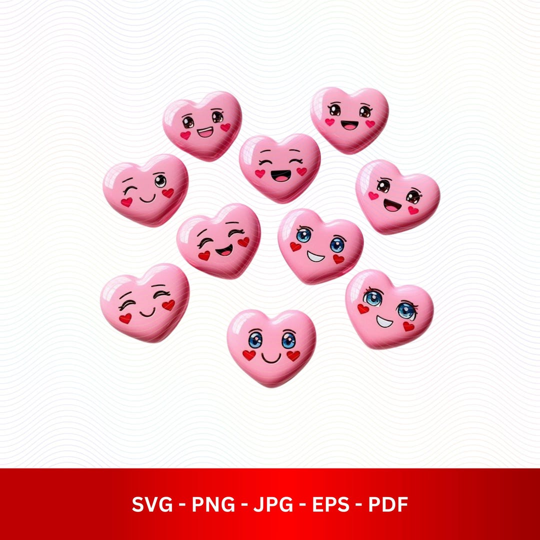 Kawaii Heart Clipart 300 Dpi PNG JPG SVG Cute Emoji Hearts Transparent ...