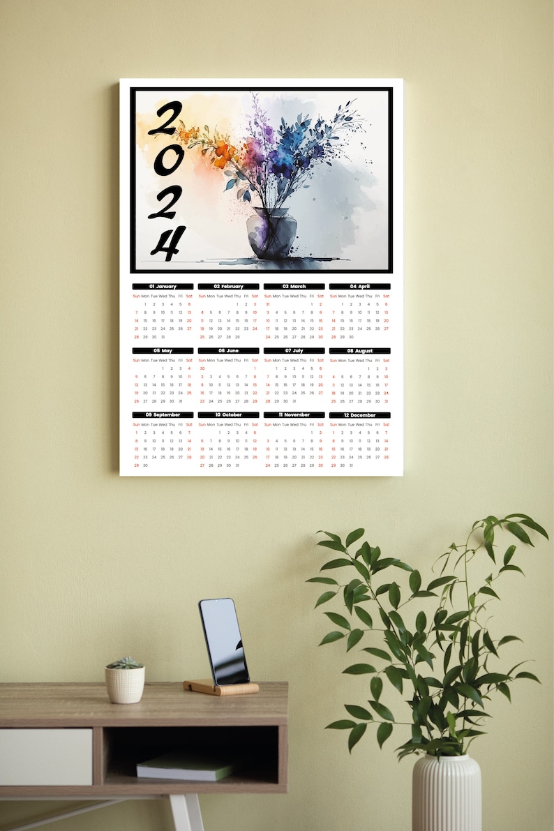Printable Calendar, 2024, Months, Spring, Autumn, Summer, Winter, Wall ...