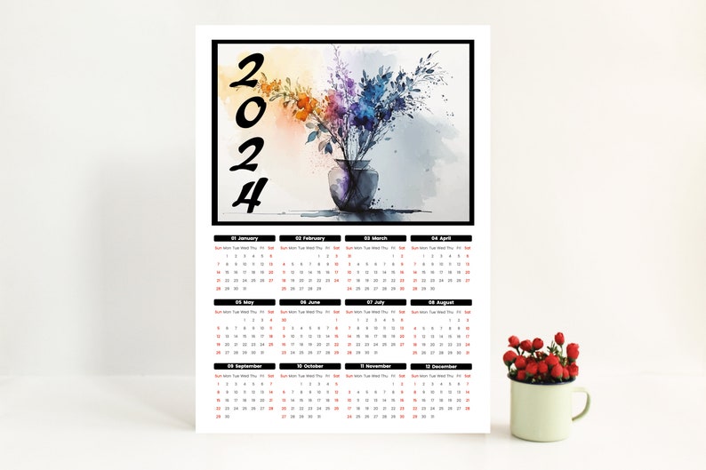 Printable Calendar, 2024, Months, Spring, Autumn, Summer, Winter, Wall ...