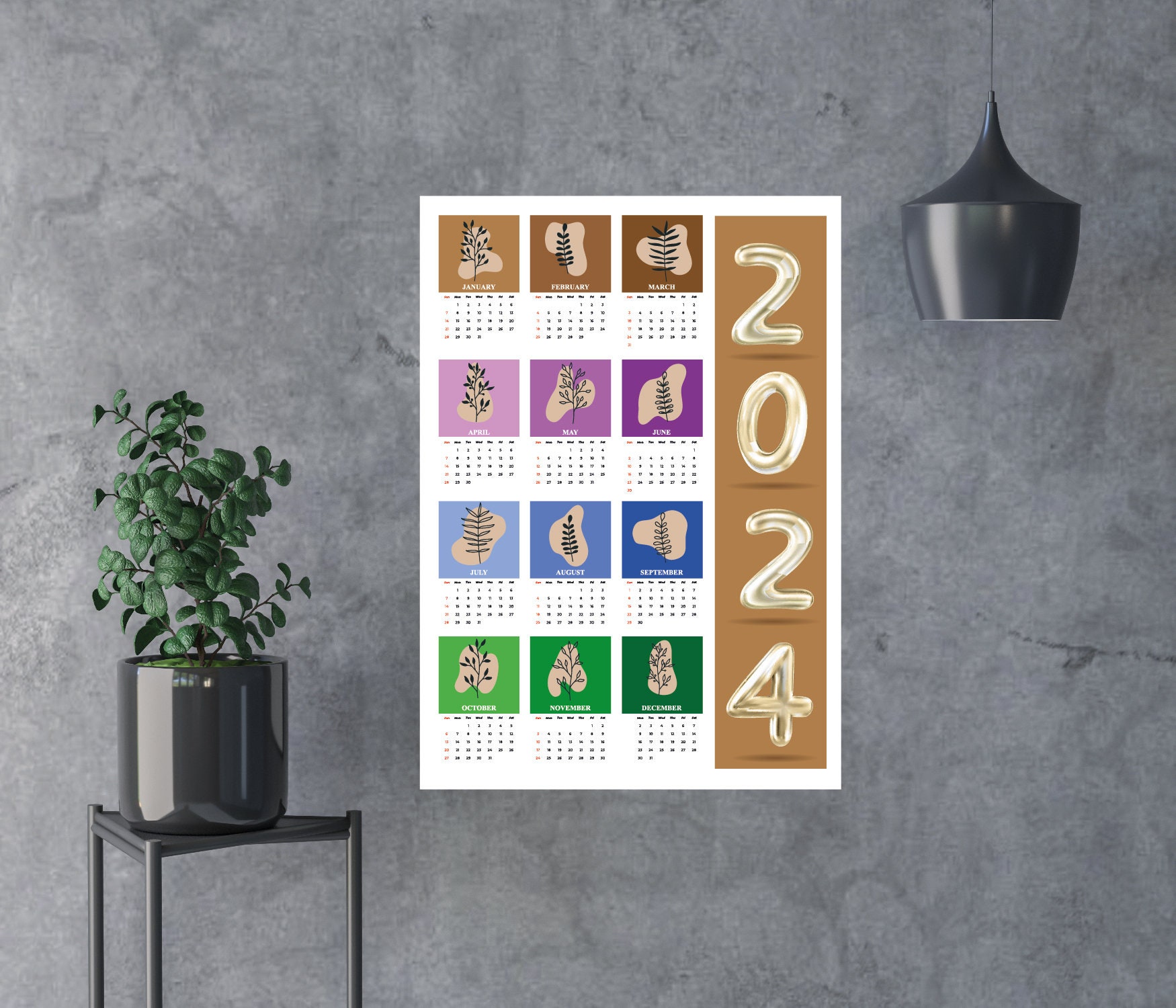 Printable Calendar, 2024, Months, Spring, Autumn,summer, Winter, Wall ...