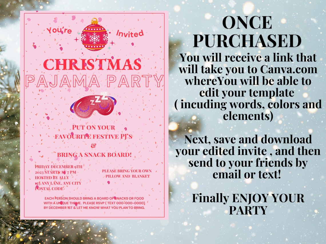 Animated Christmas Invitation- Festive PJ Party E-invite for Girls ...