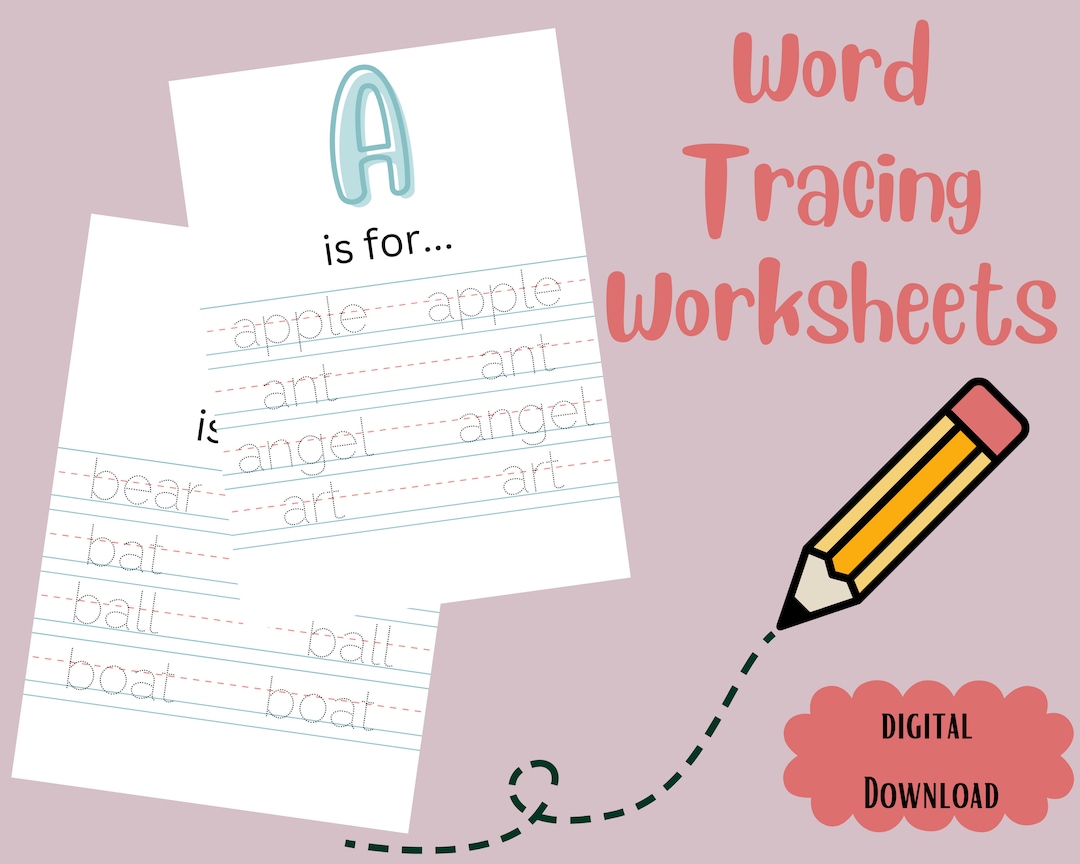 Word Tracing Kids Worksheet Printable - Etsy