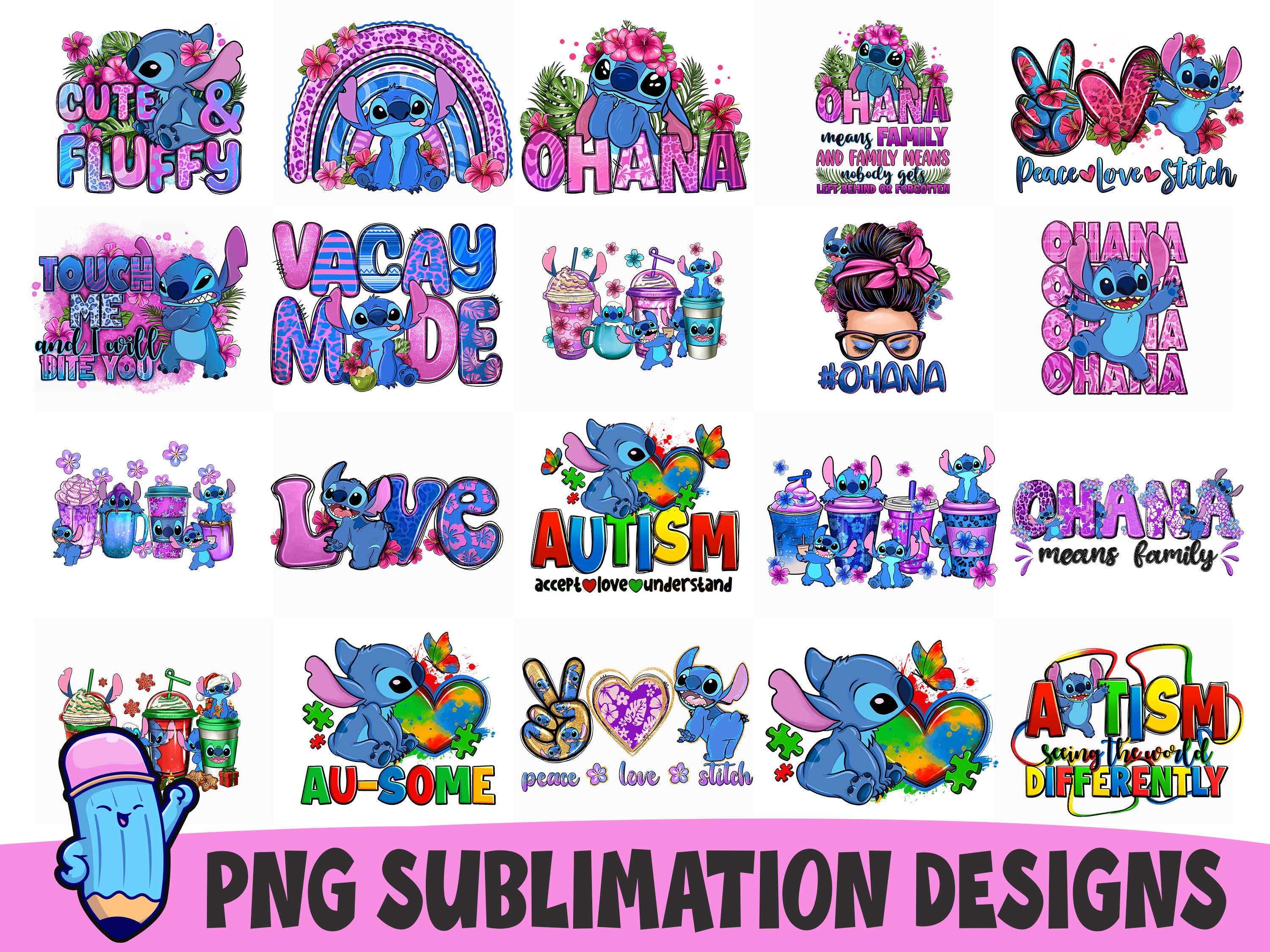 Stitch PNG, Sublimation Design, Ohana Png, Cute Stitch Png, Floral ...