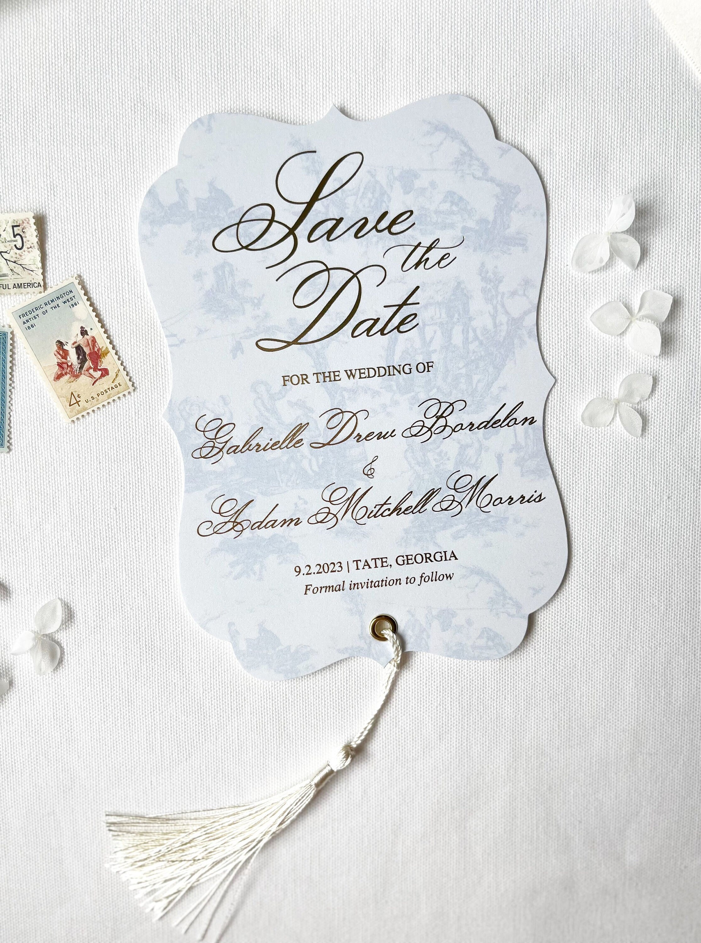 Printable Blue and Gold Toile Save the Date Template Garden Wedding ...