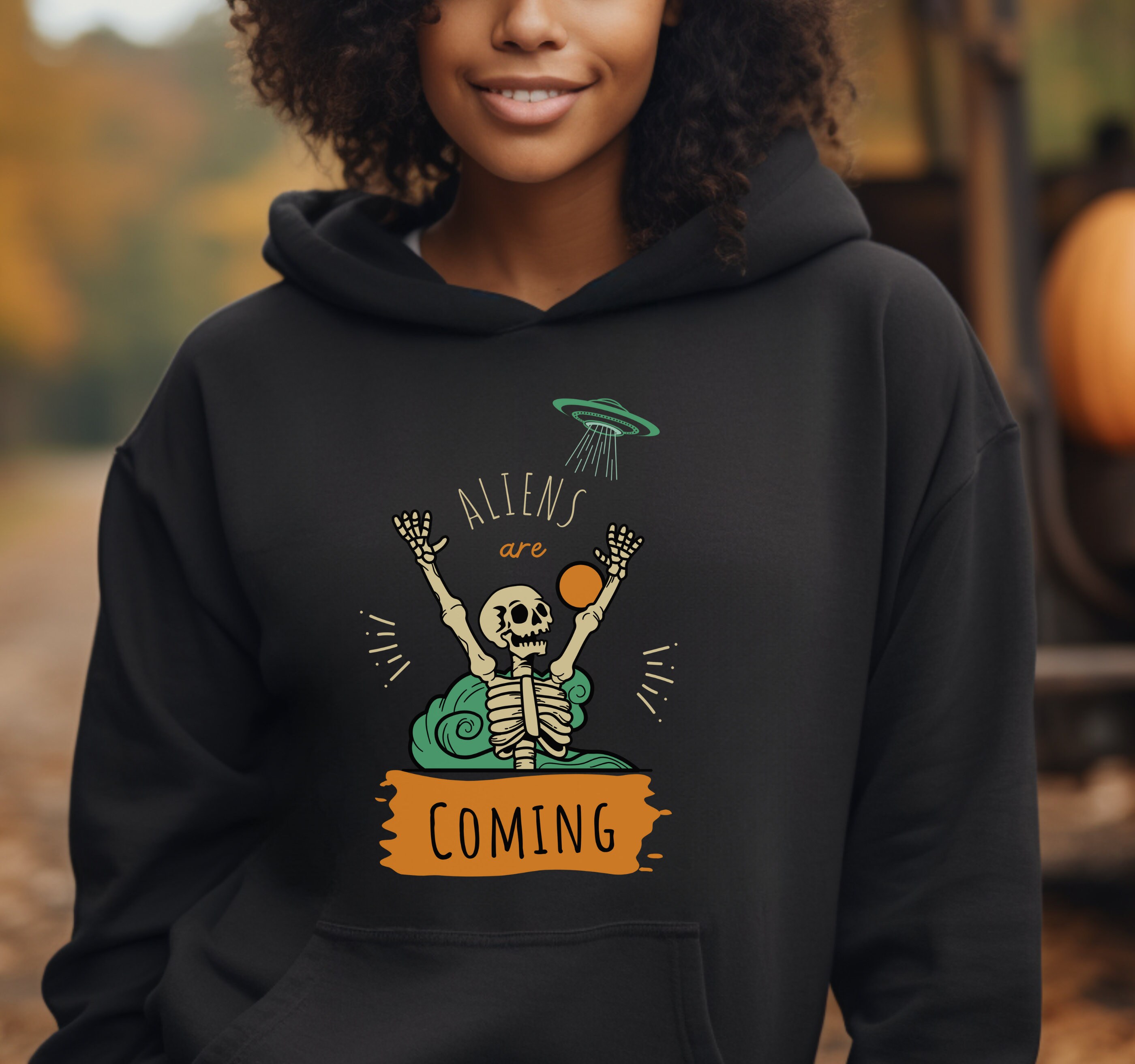 Alien Hoodie Extraterrestrial Aliens Are Coming Skeleton Sweatshirt UFO ...