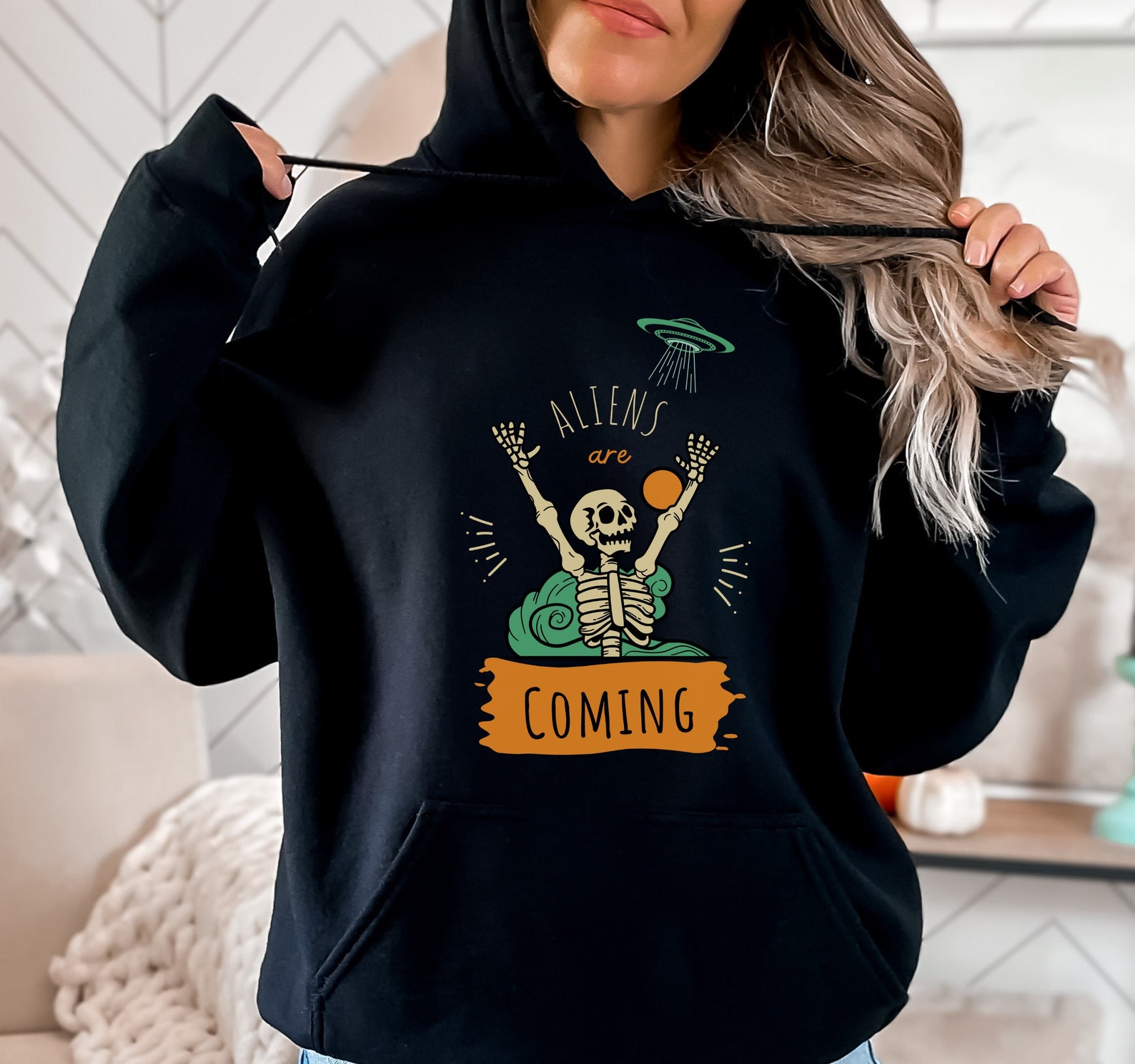Alien Hoodie Extraterrestrial Aliens Are Coming Skeleton Sweatshirt UFO ...