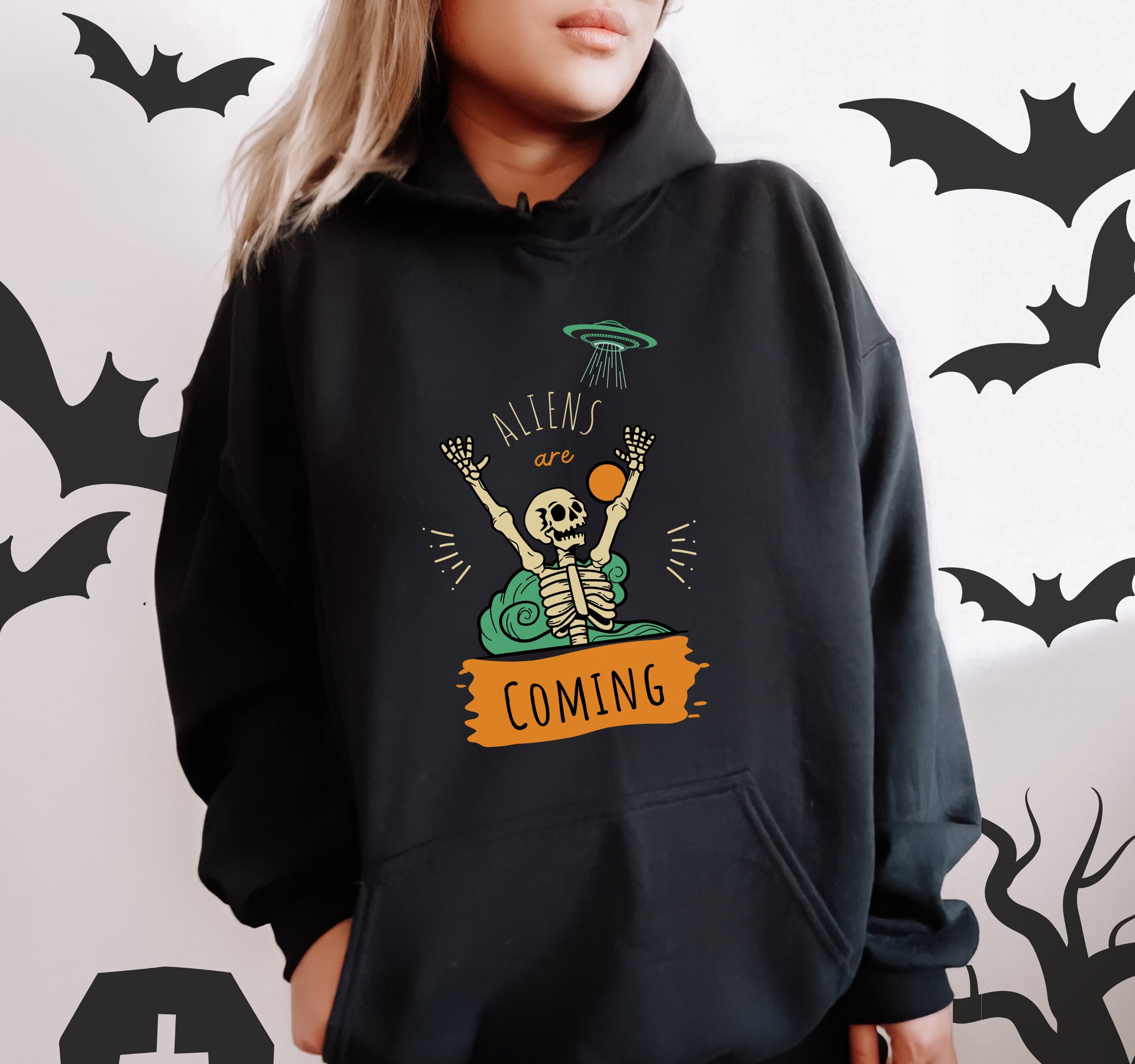 Alien Hoodie Extraterrestrial Aliens Are Coming Skeleton Sweatshirt UFO ...