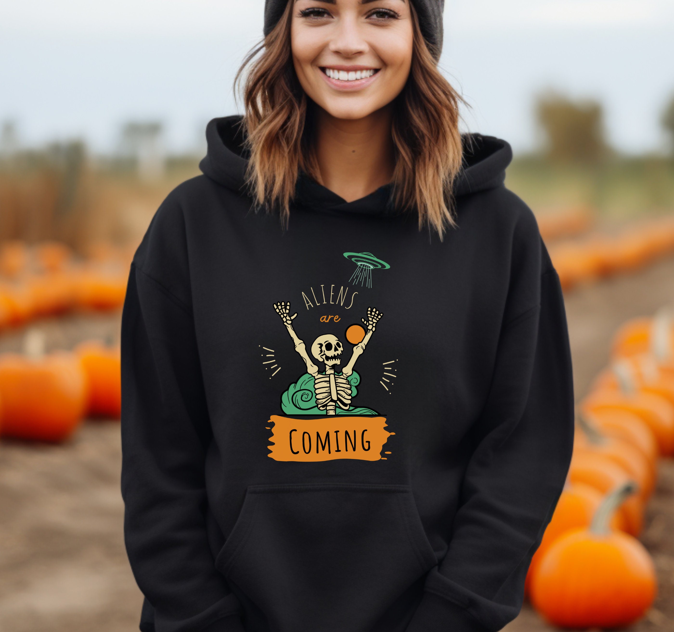 Alien Hoodie Extraterrestrial Aliens Are Coming Skeleton Sweatshirt UFO ...