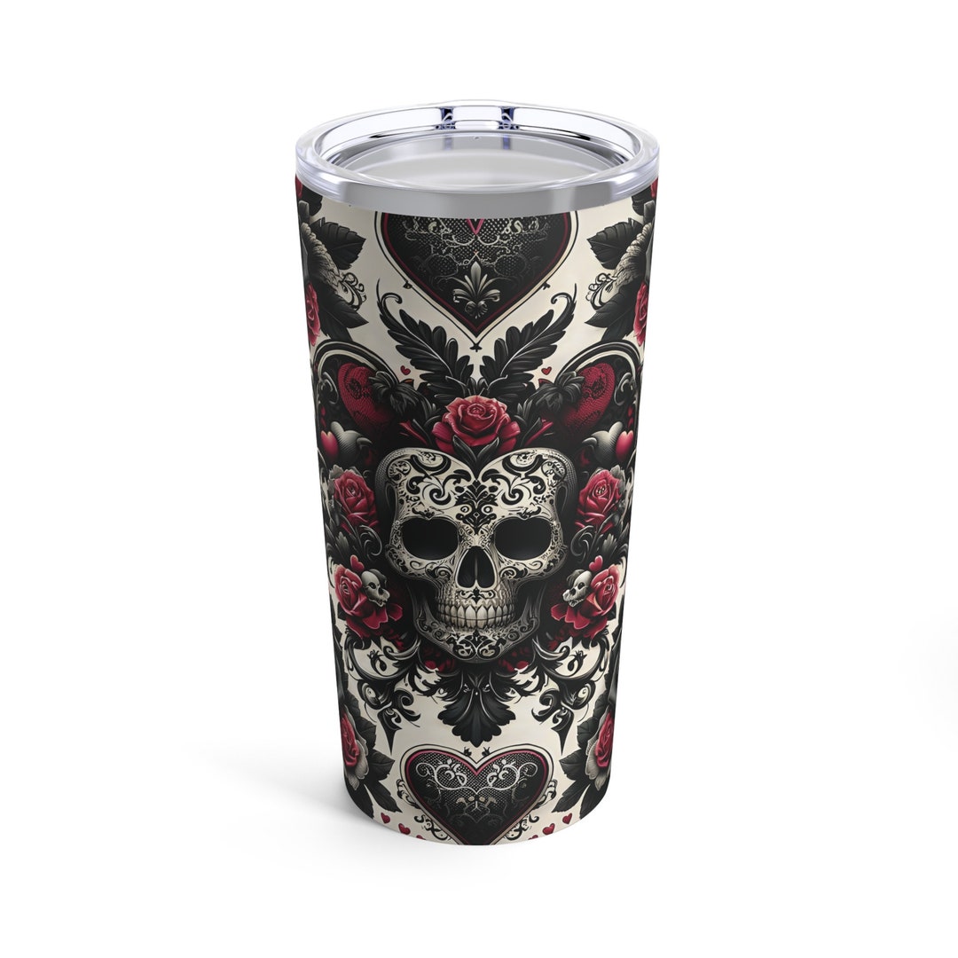 Goth Valentine Tumbler, Burgundy and Black Gothic Gifts, Skull Tumbler ...
