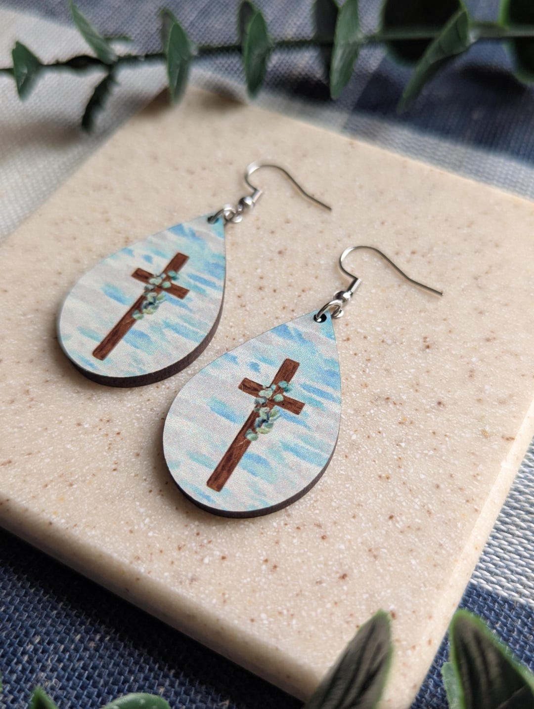 Wooden Cross | Leafy | Simple | Blue | Faith | Christian | Teardrop ...