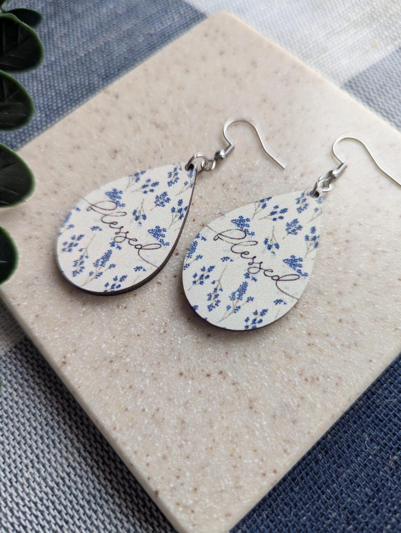 Christian Blessed Earrings - Blue French Lace - Etsy