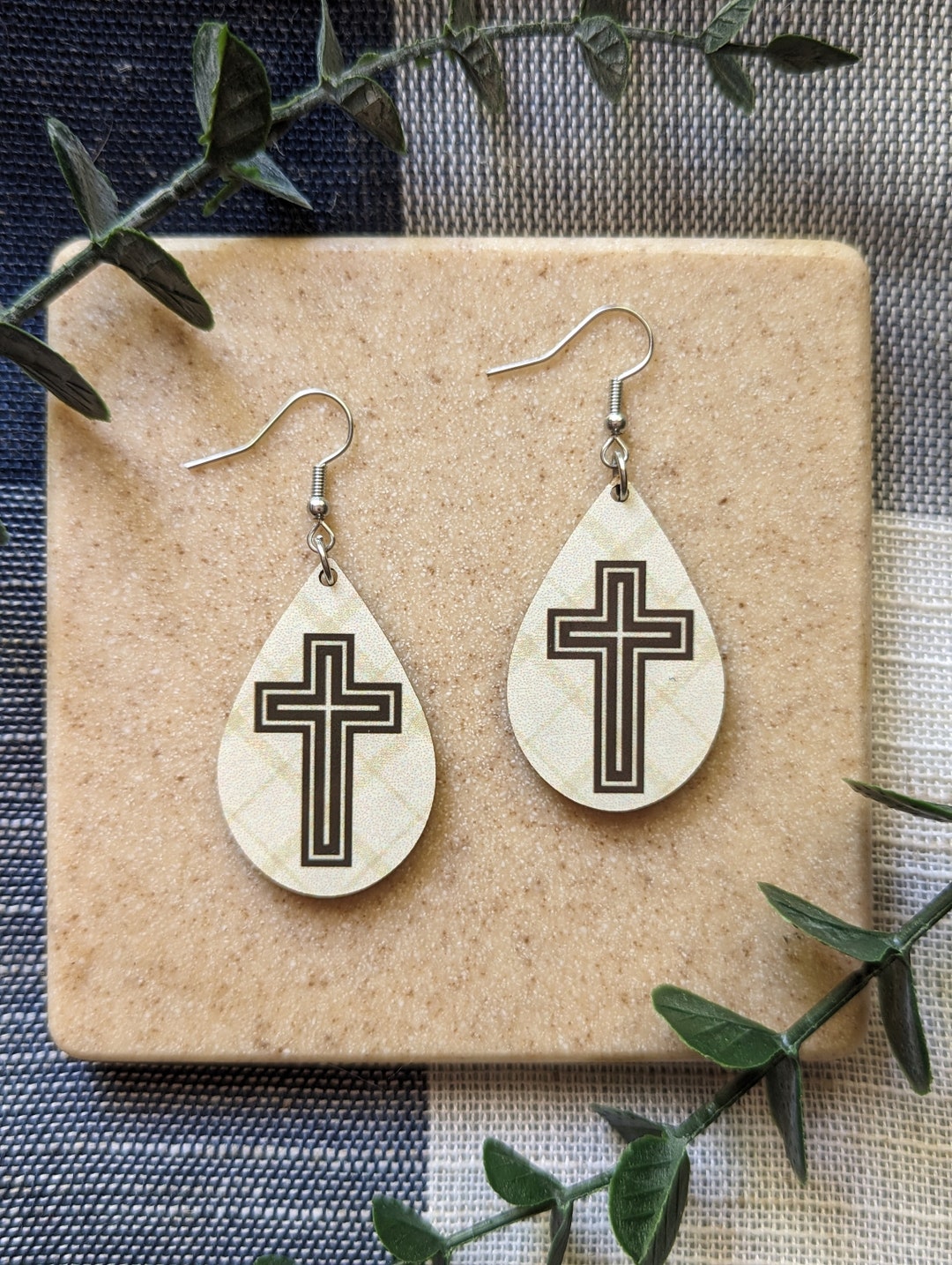 Cream | Taupe | Checkered Background | Double Cross | Neutral | Faith ...