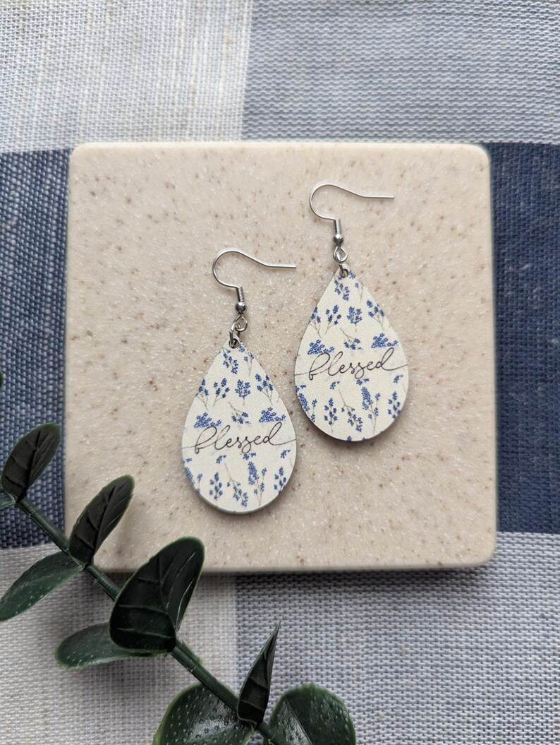 Christian Blessed Earrings - Blue French Lace - Etsy