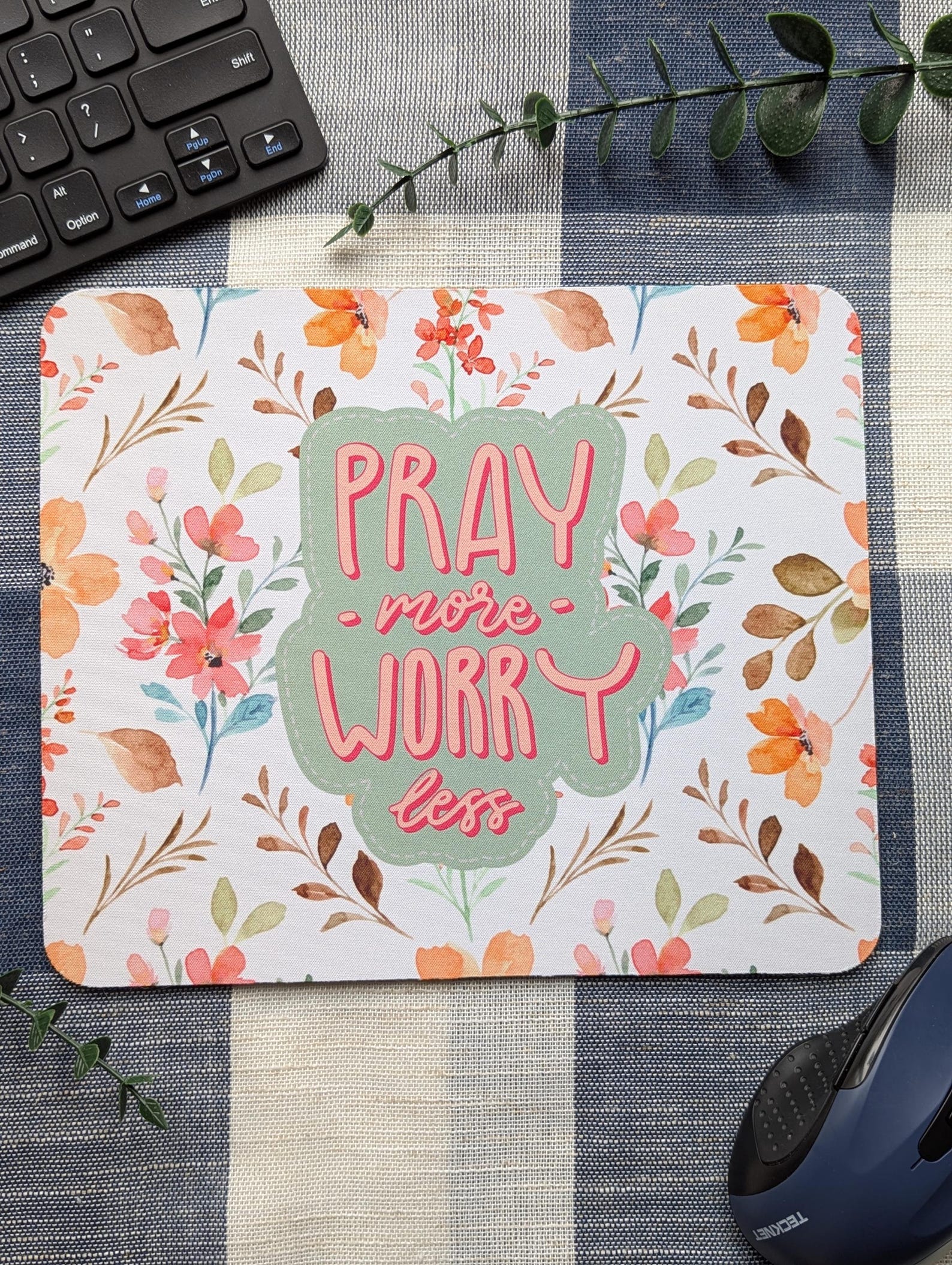 Pray More Worry Less | Floral | Faux Stitch | Christian | Faith | Mouse ...