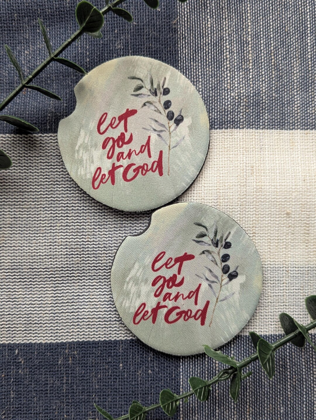 Christian Let Go and Let God Car Coasters | Olive Branch | Faith ...