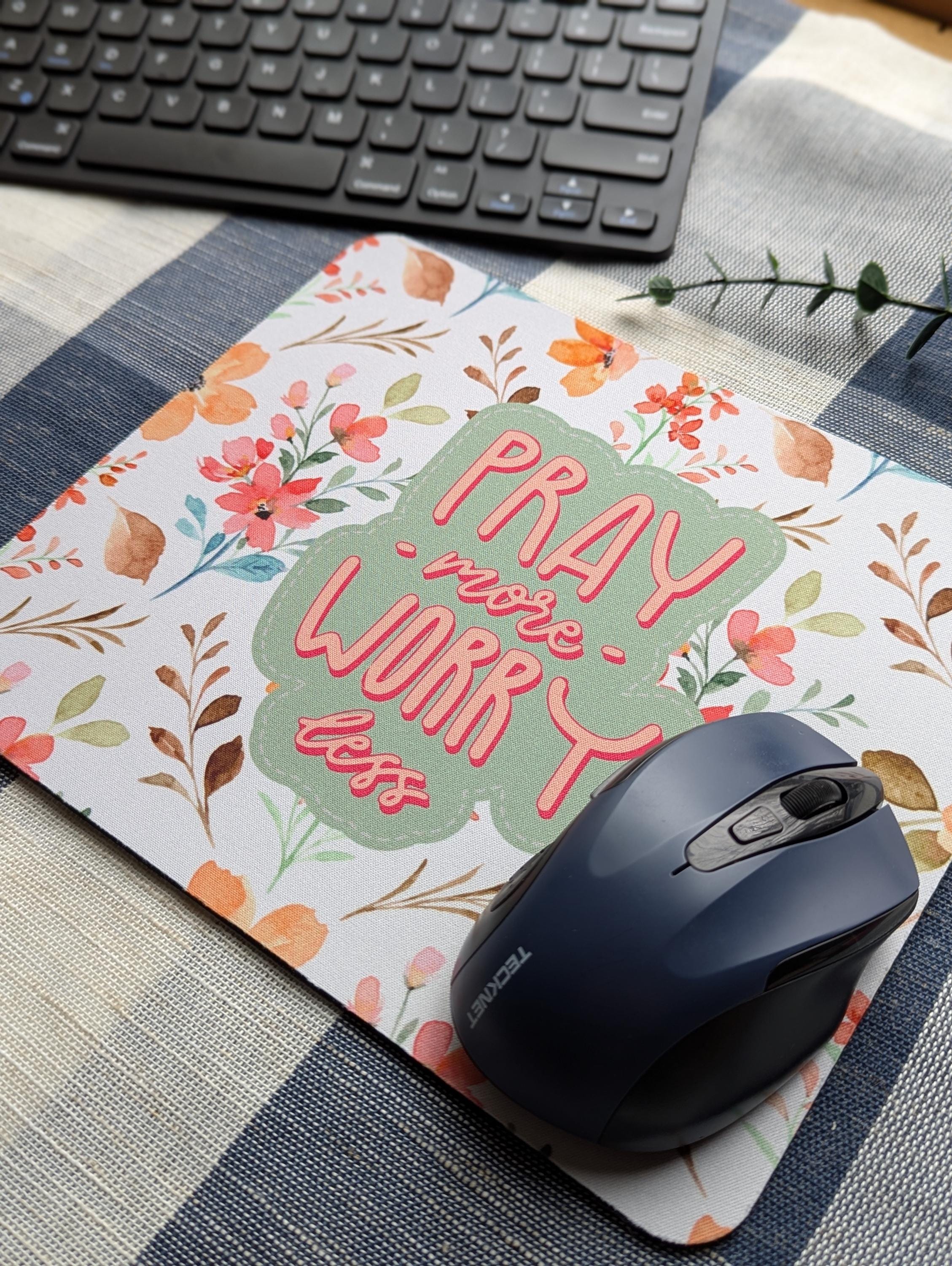 Pray More Worry Less | Floral | Faux Stitch | Christian | Faith | Mouse ...