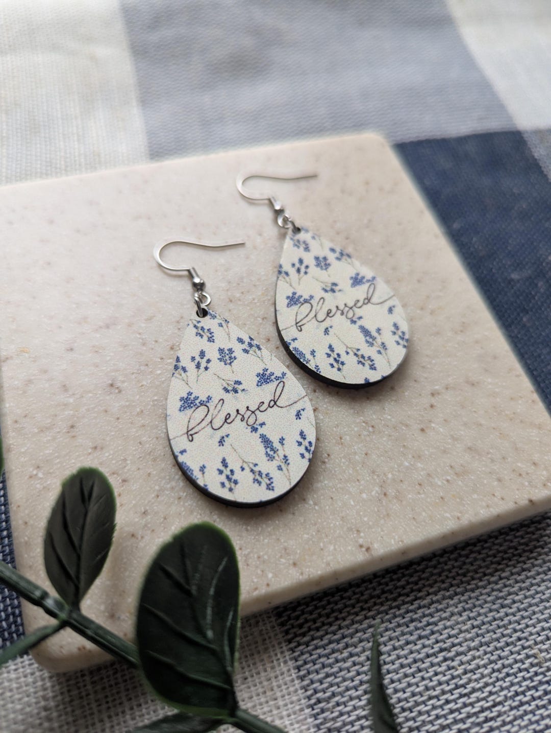 Christian Blessed Earrings - Blue French Lace - Etsy