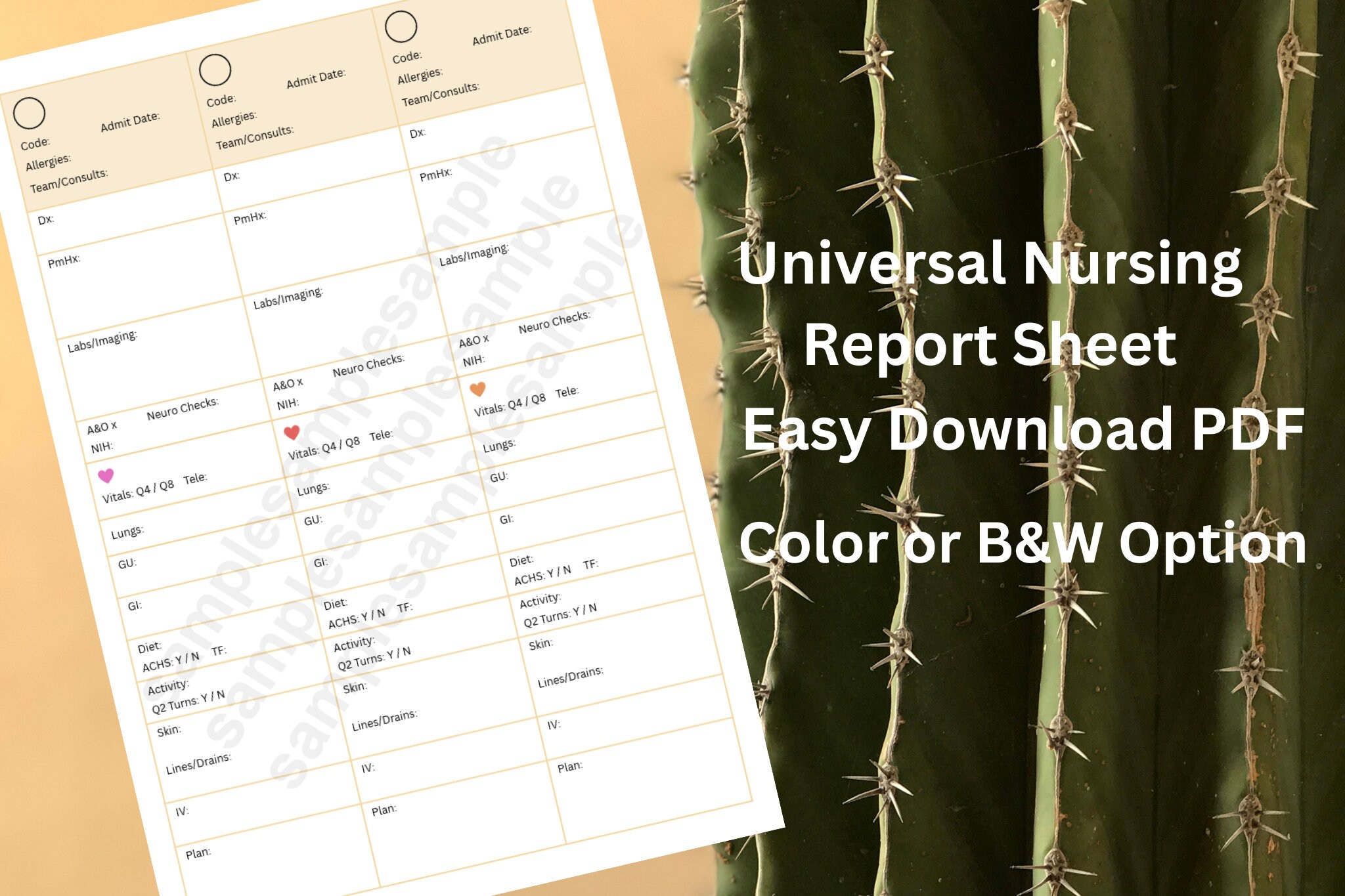 Universal Nurse Report Sheet - Etsy