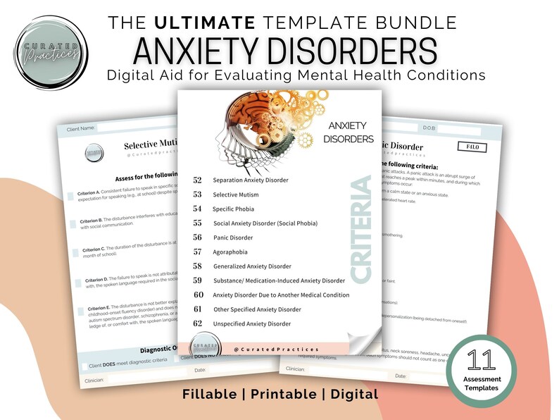 Anxiety Disorders | Mental Health Assessment Templates | Fillable PDFS ...