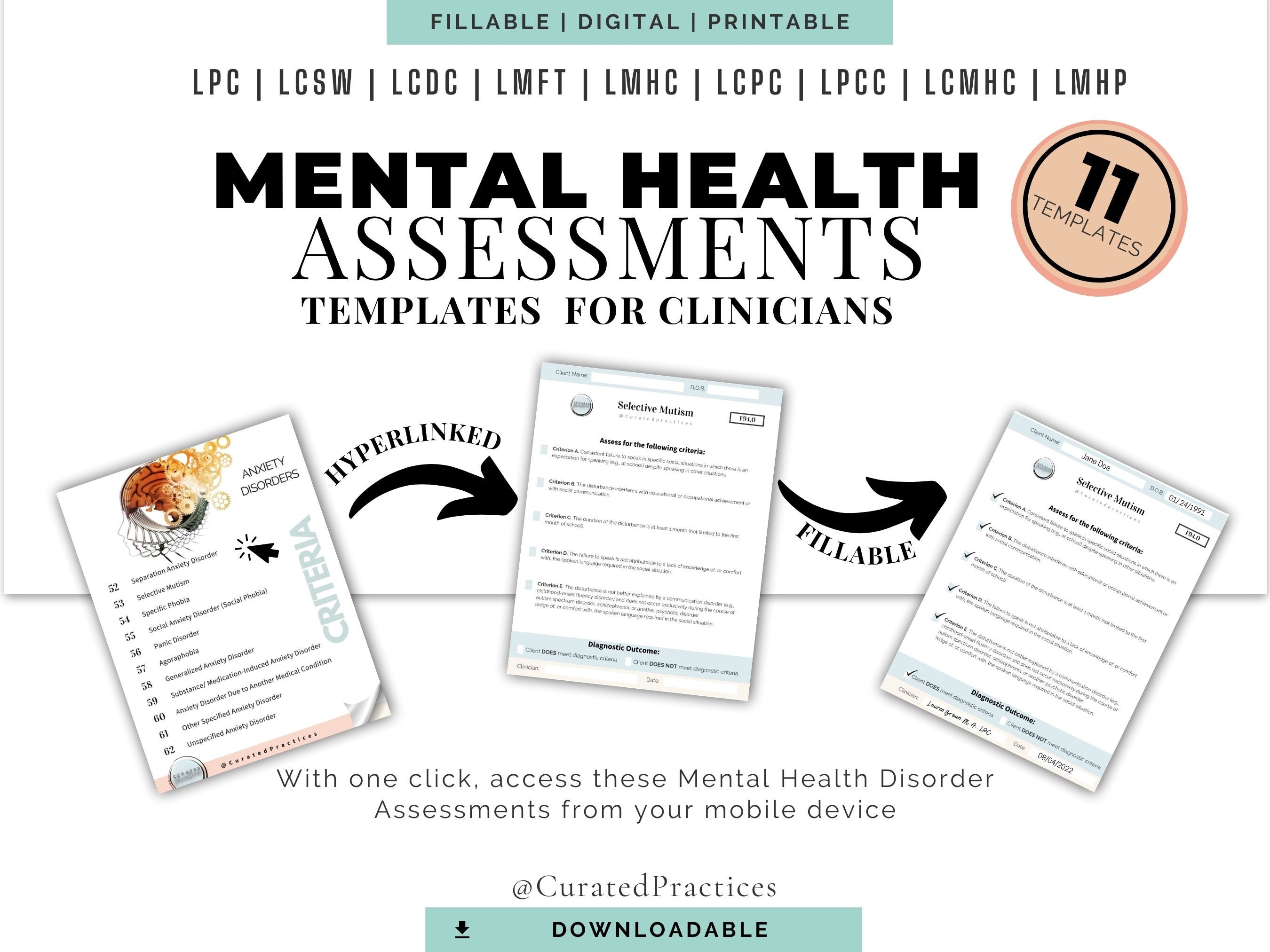 Anxiety Disorders | Mental Health Assessment Templates | Fillable PDFS ...