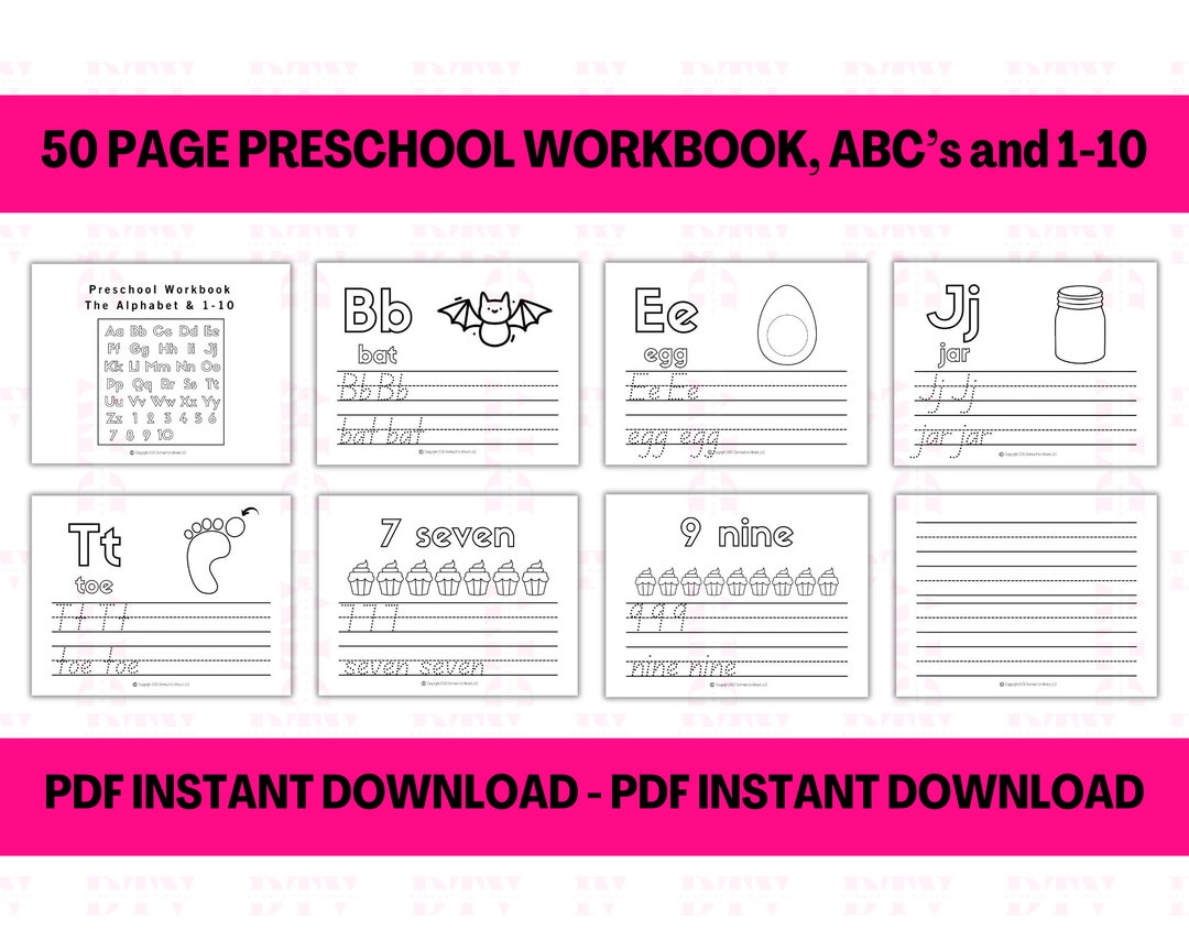 50 Page Preschool Workbook Preschool Printable ABC Workbook - Etsy