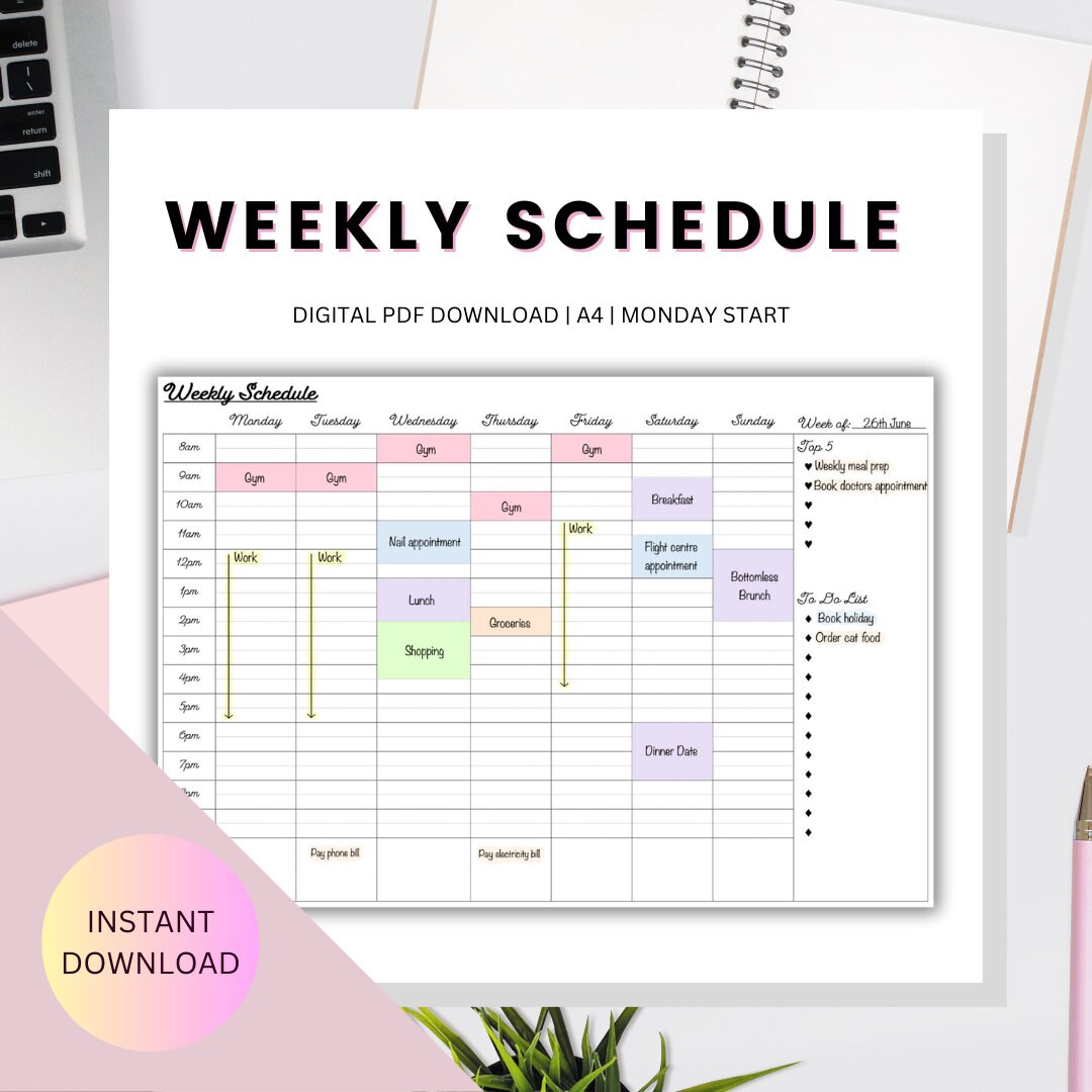 Weekly Half Hourly Schedules | Digital Download | A4 Instant Download ...