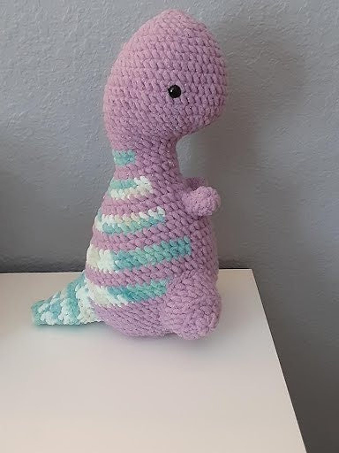 Striped Dino Plushie, Colorful Kids Toy, T-rex Stuffed Animal, Handmade ...