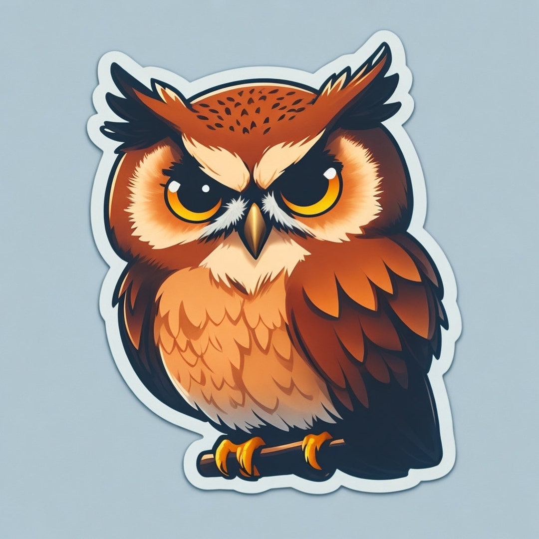 Cartoon Owl Sticker, Nocturnal Animal, Laptop Sticker, Water Bottle ...