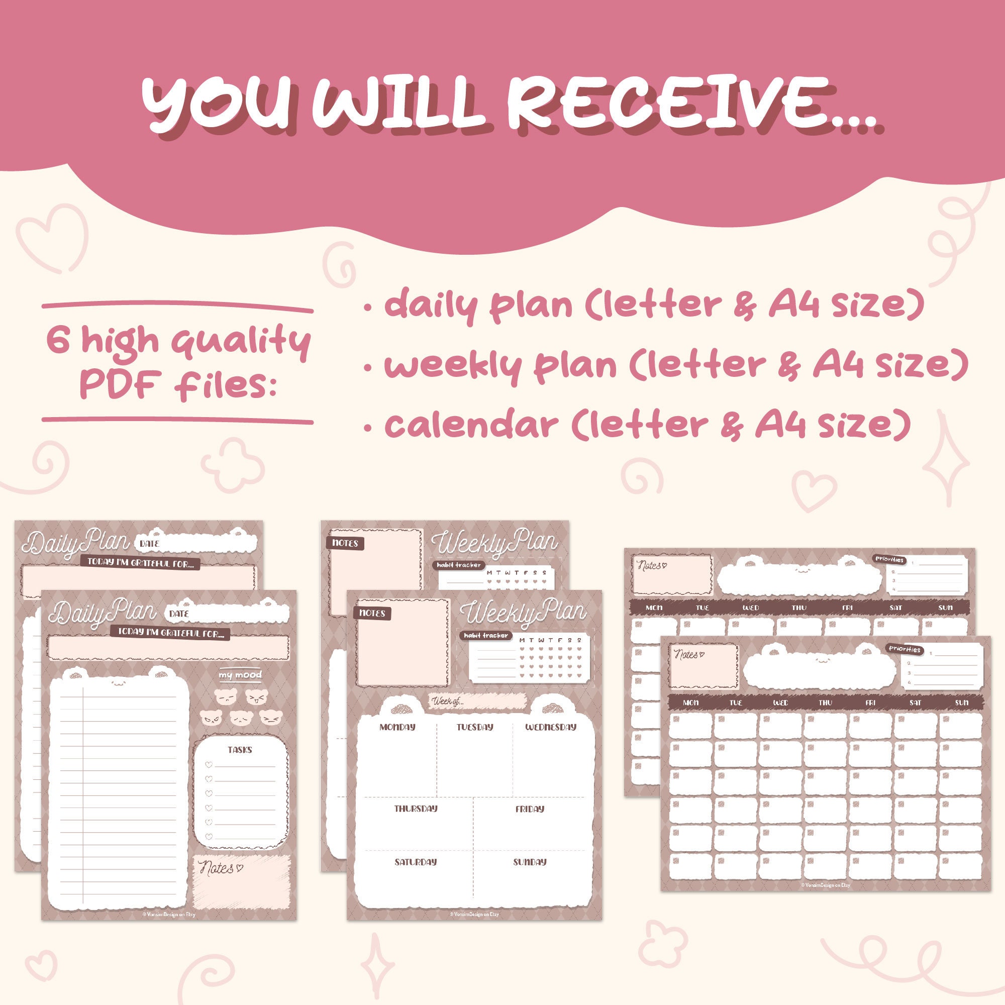Cute Printable Planner Set | Instant Download | Weekly Planner, Daily ...