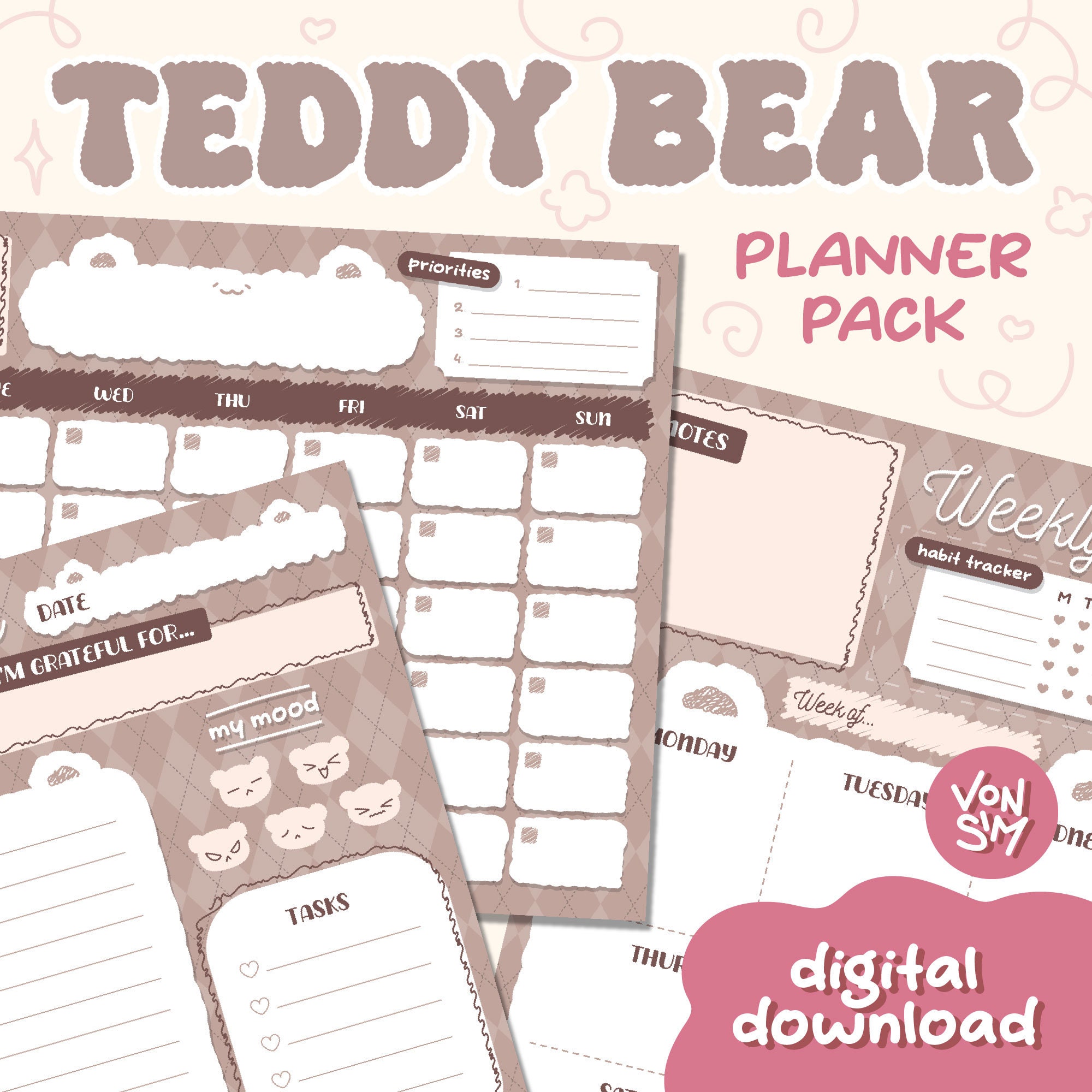 Cute Printable Planner Set | Instant Download | Weekly Planner, Daily ...
