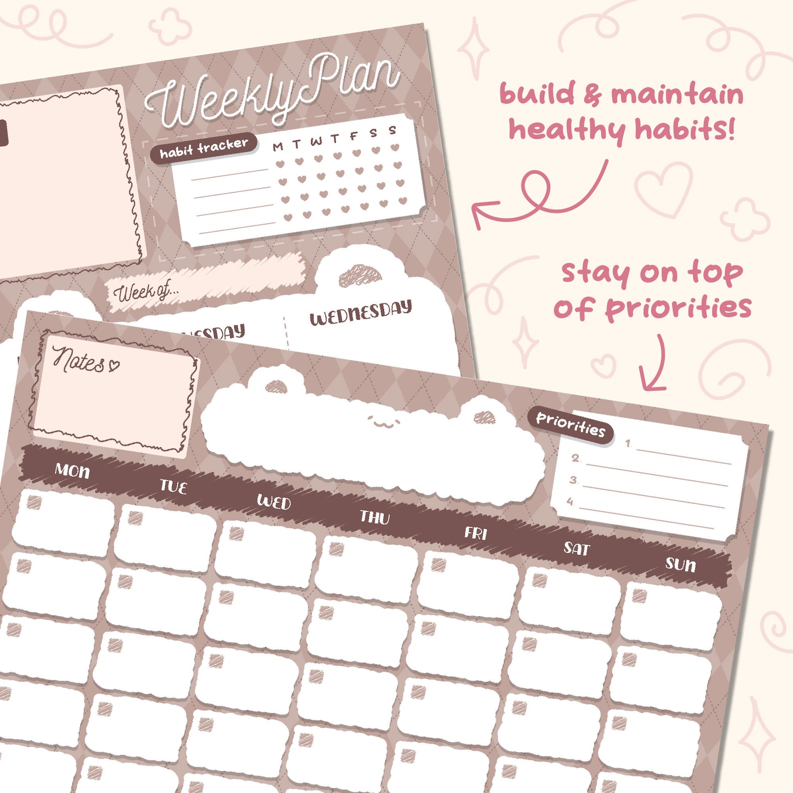 Cute Printable Planner Set | Instant Download | Weekly Planner, Daily ...